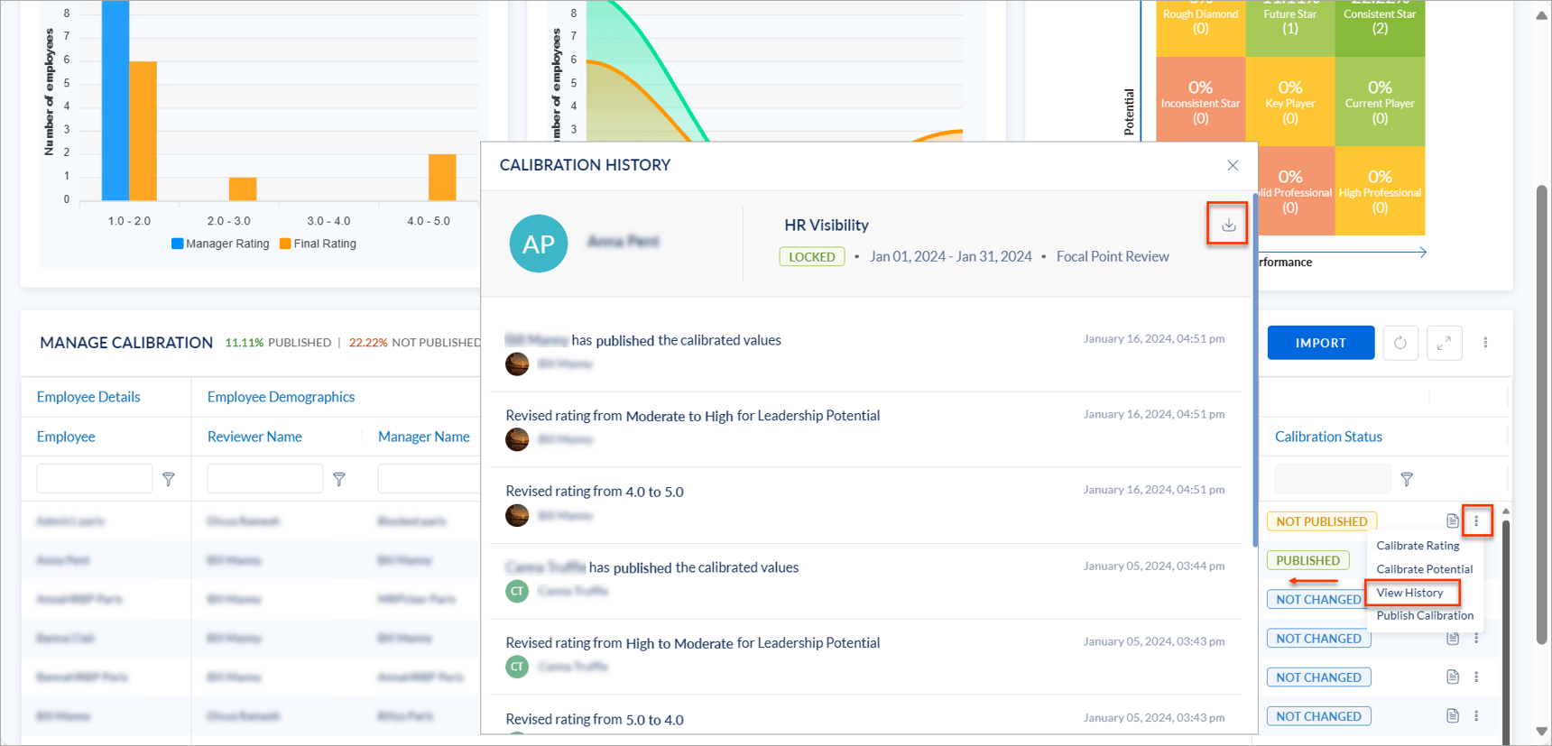 View and download calibration history